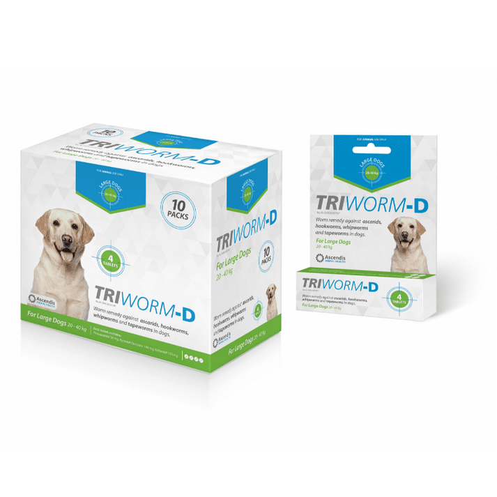 Triworm-D Dewormer for Large Dogs – 4 Tablets (Pack of 10) – Pet Pharma